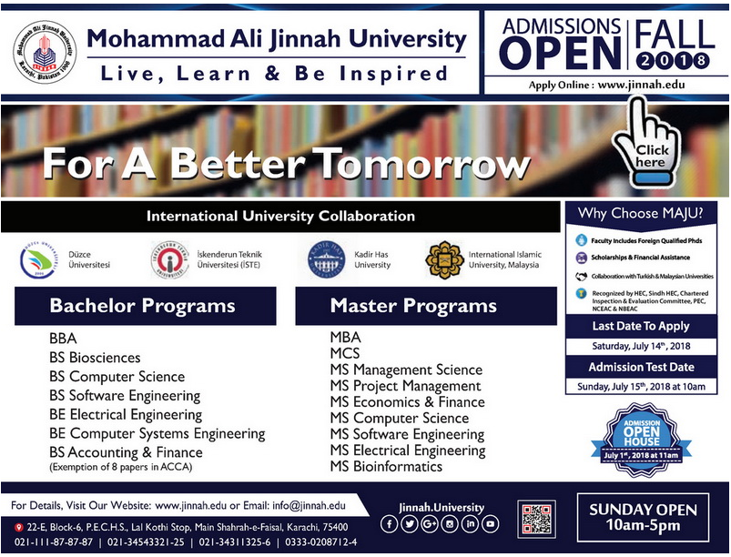Mohammad Ali Jinnah University (MAJU) Karachi Admission 2018 and Fee ...
