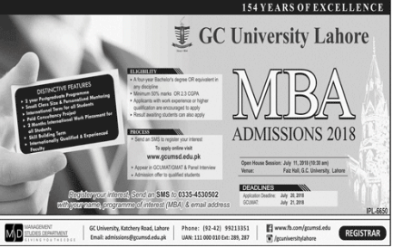 GC University Lahore Admission 2018 Last Date and Fee Structure