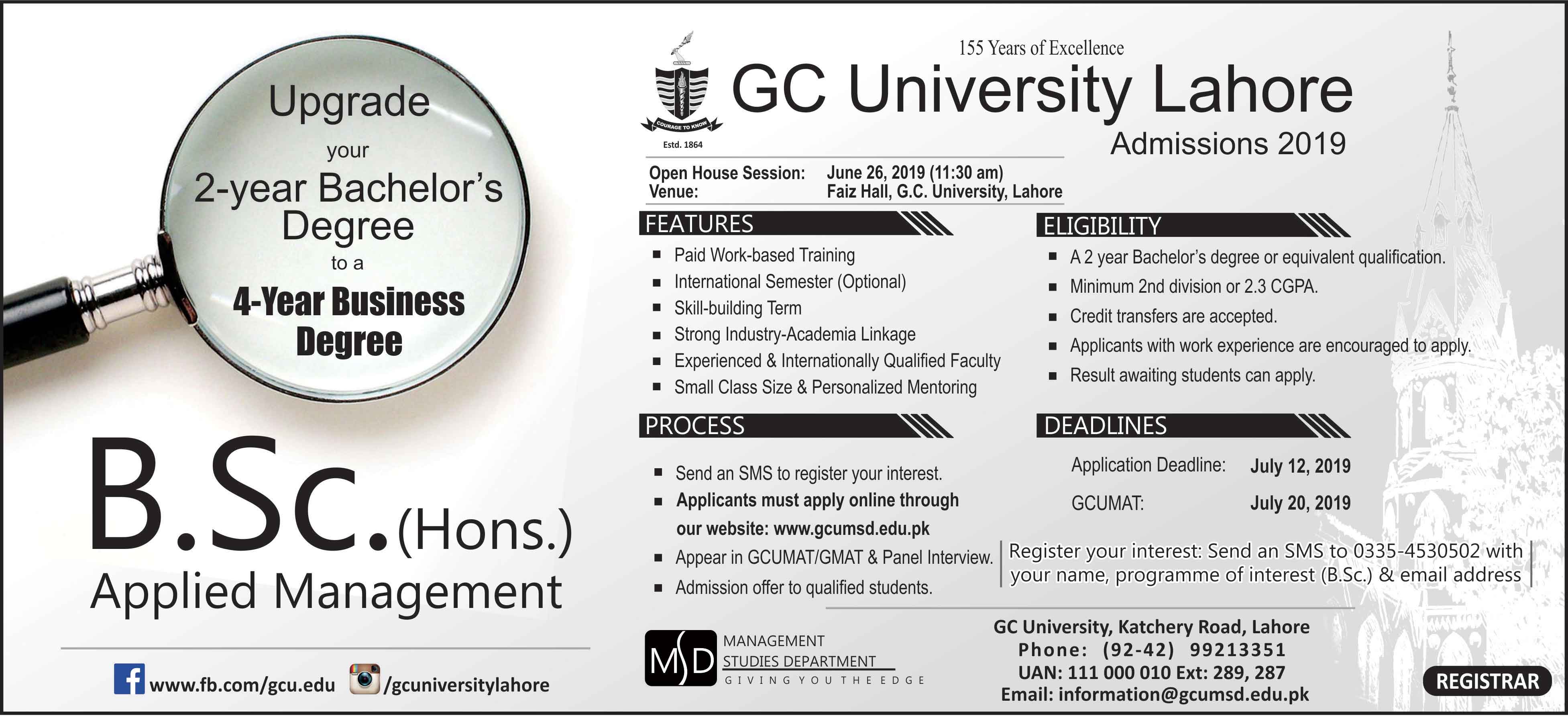 GC University Lahore Admission 2019 Last Date and Fee Structure