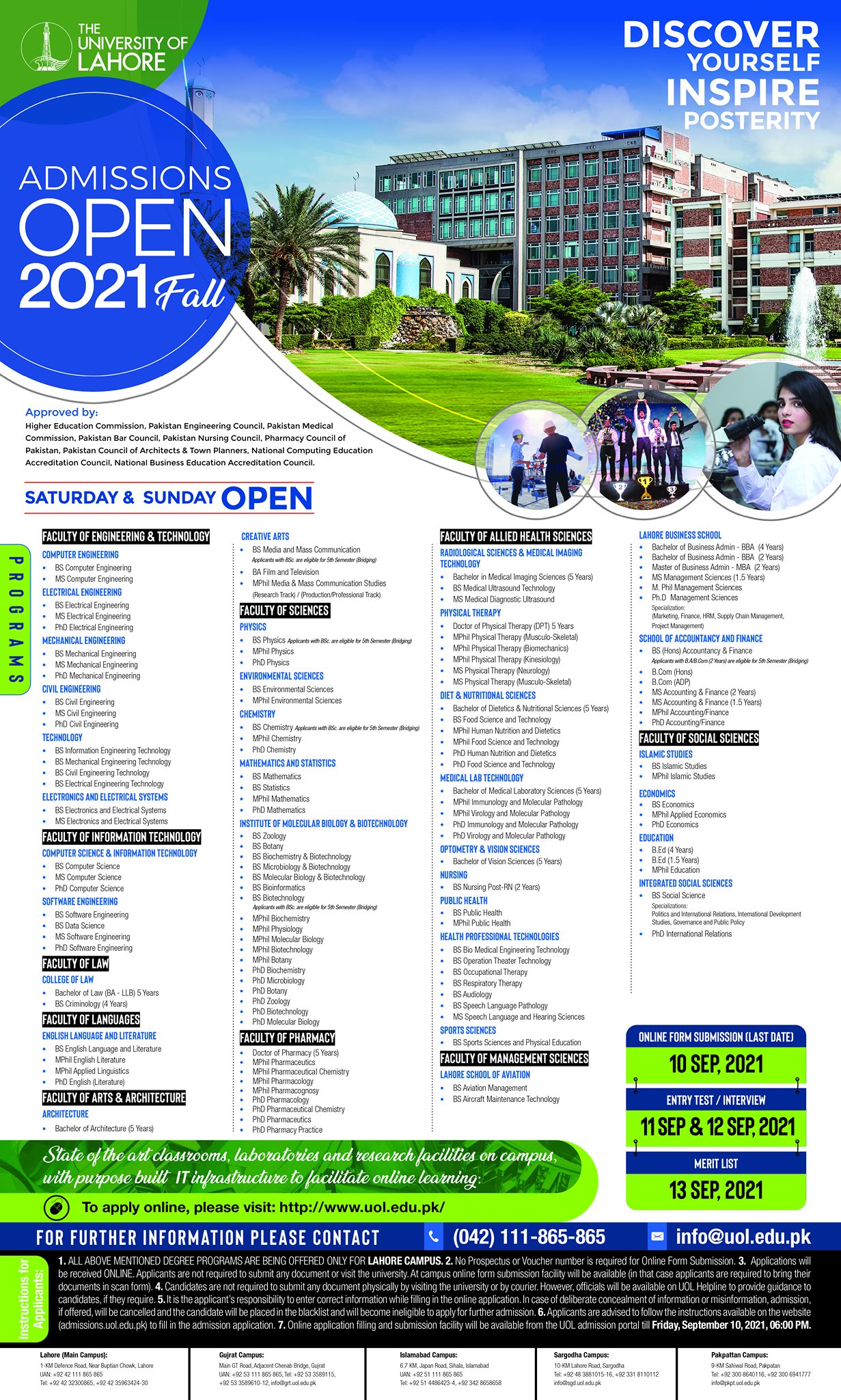 UOL University of Lahore Admissions 2021 Last Date and Fee Structure