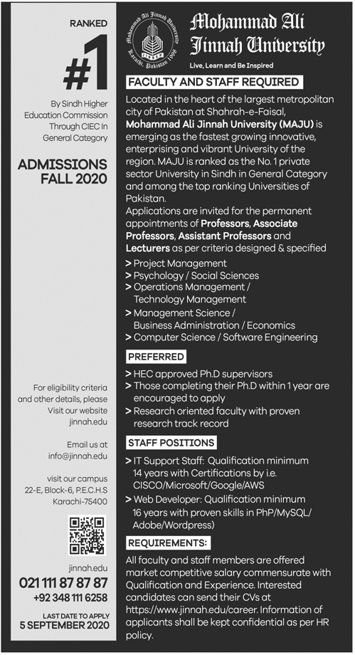 Mohammad Ali Jinnah University (MAJU) Karachi Admission 2020 and Fee ...