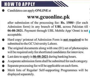 GC University Lahore Admission 2023 Last Date and Fee Structure