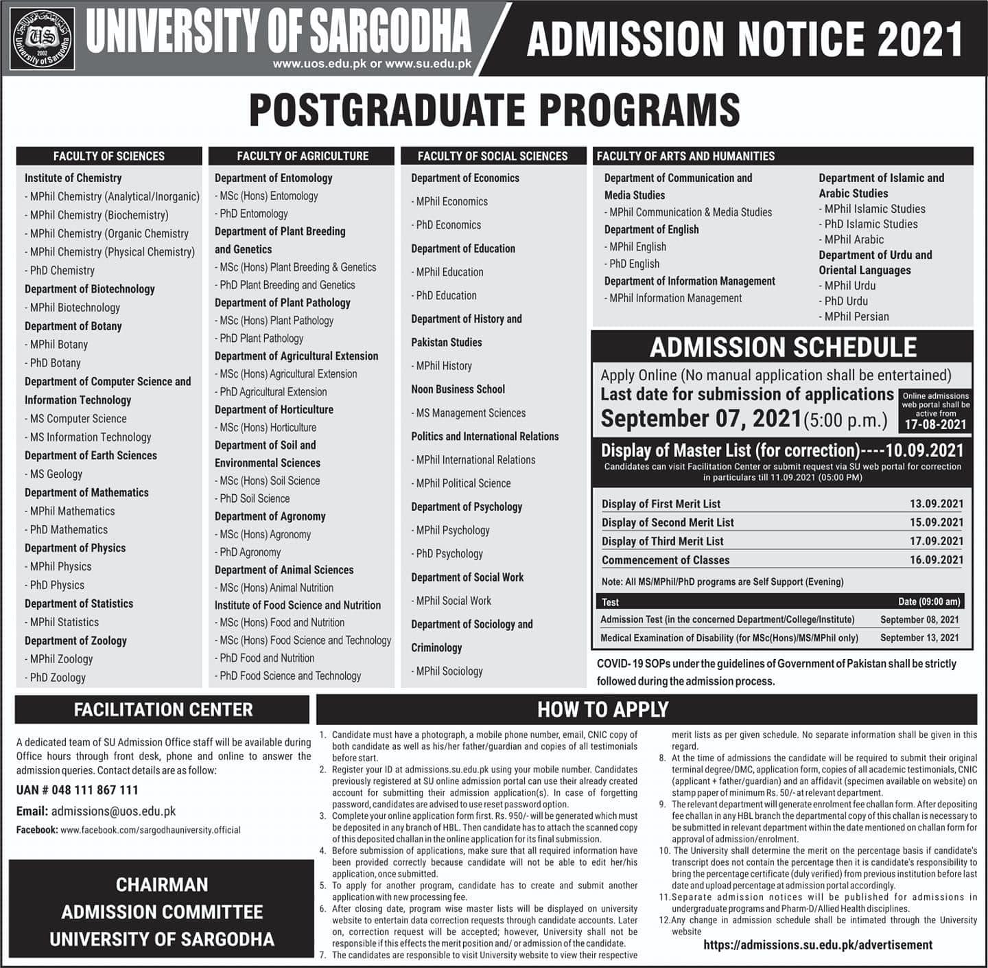UOS University of Sargodha Admission 2021 Last Date and Fee Structure