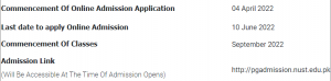 NUST University Islamabad Admission 2022 Last Date and Fee Structure