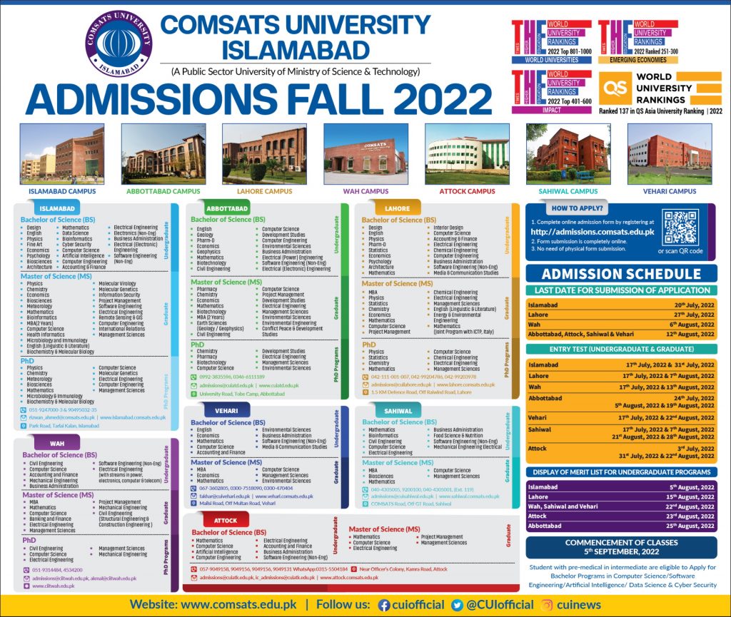 COMSATS Lahore Admission 2022 Last Date Fee Structure [Complete Guide]