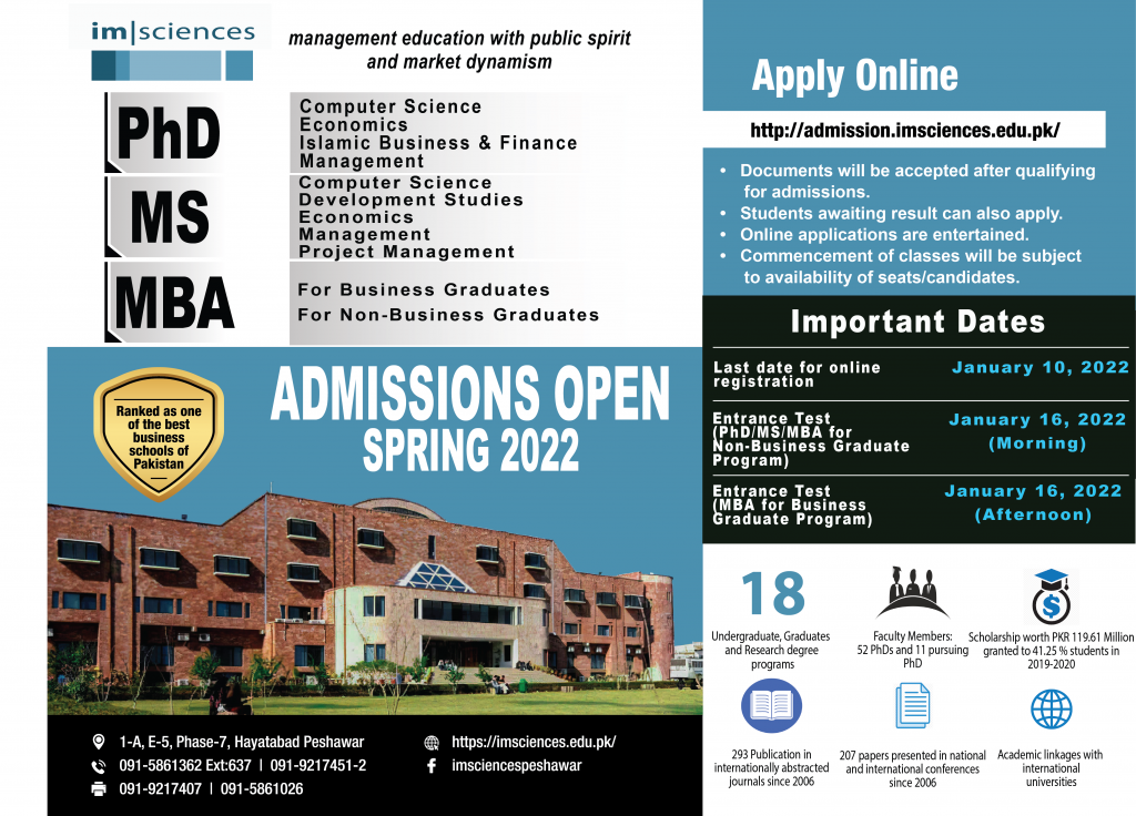 IMSciences Peshawar Admission 2023 Last Date & Fee Structure