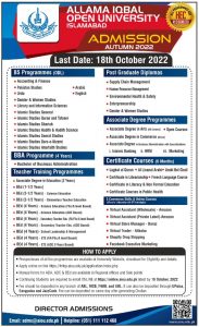 AIOU Admission 2022 Last Date and Admission Form Download FA, BA, MA, Matric