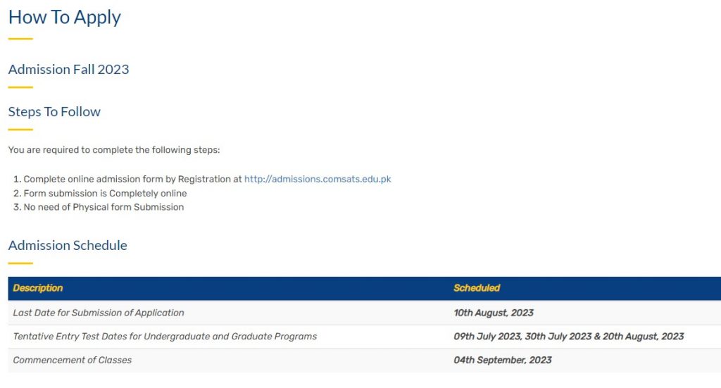 COMSATS Lahore Admission 2023 Last Date Fee Structure [Complete Guide]