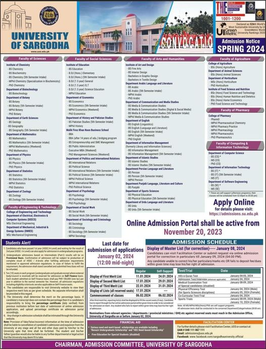 UOS University of Sargodha Admission 2024 Last Date and Fee Structure